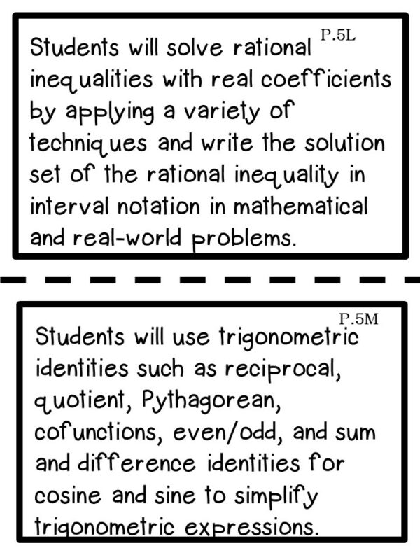 Pre-Calculus High School Texas TEKS Learning Objectives Cards | Color ...