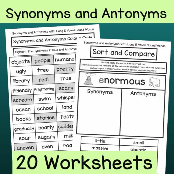 Synonyms and Antonyms - No Prep Worksheets - Story Based Grammar ...