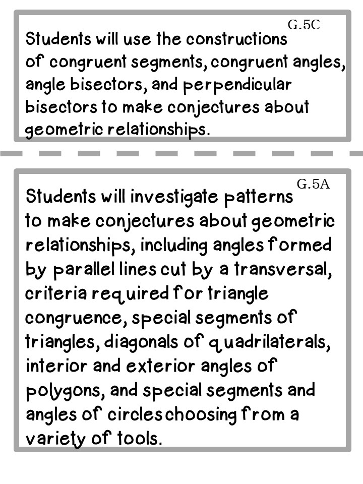 Geometry High School Texas TEKS Learning Objectives Cards | Color & B&W ...