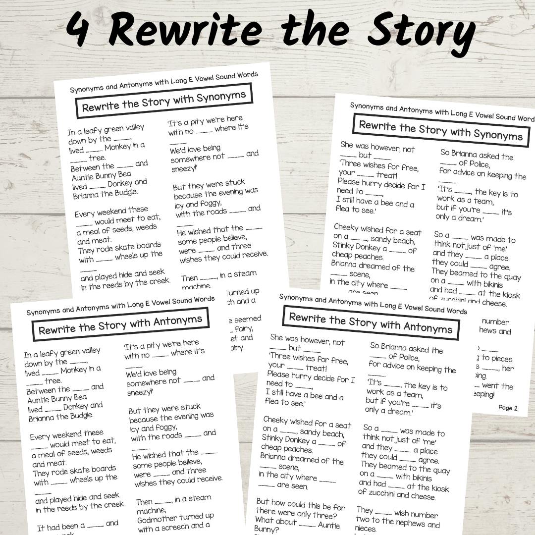 Synonyms and Antonyms - No Prep Worksheets - Story Based Grammar ...