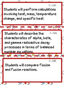 HS Grade Texas TEKS Science Chemistry Learning Objectives Cards | Color ...