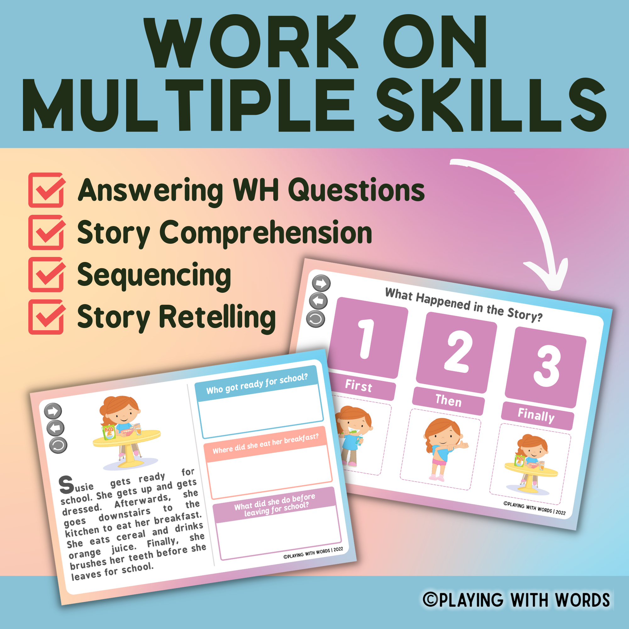 Sequencing 3 Events for Story Retell BOOM CARDS™ | Made By Teachers