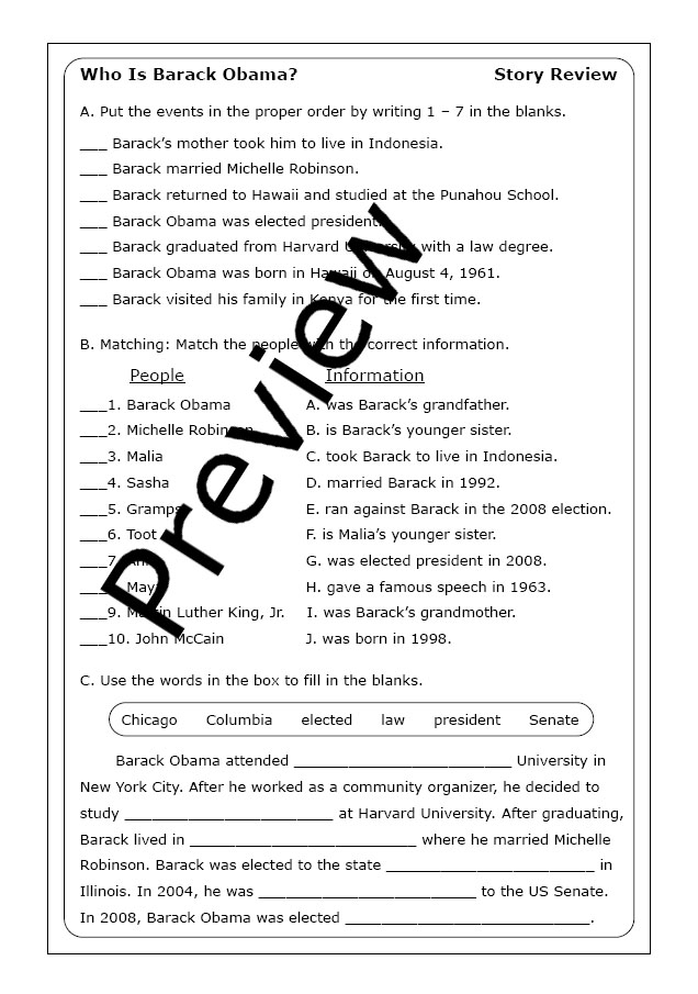 Roberta Edwards "Who Is Barack Obama?" worksheets | Made By Teachers