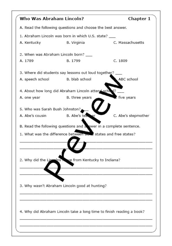 Janet Pascal "Who Was Abraham Lincoln?" worksheets | Made By Teachers