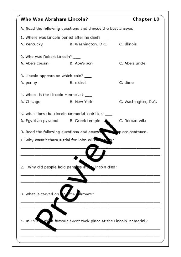 Janet Pascal "Who Was Abraham Lincoln?" worksheets | Made By Teachers