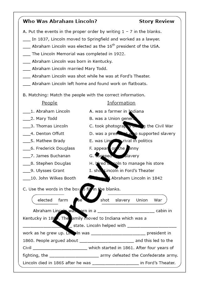 Janet Pascal "Who Was Abraham Lincoln?" worksheets | Made By Teachers