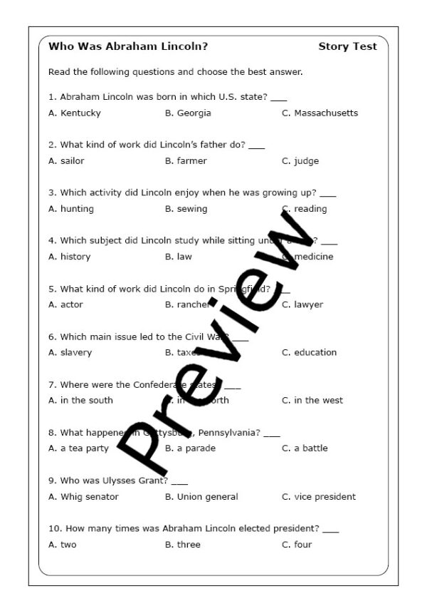 Janet Pascal "Who Was Abraham Lincoln?" worksheets | Made By Teachers