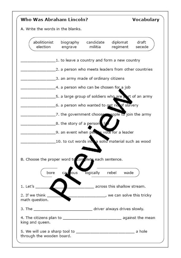 Janet Pascal "Who Was Abraham Lincoln?" worksheets | Made By Teachers