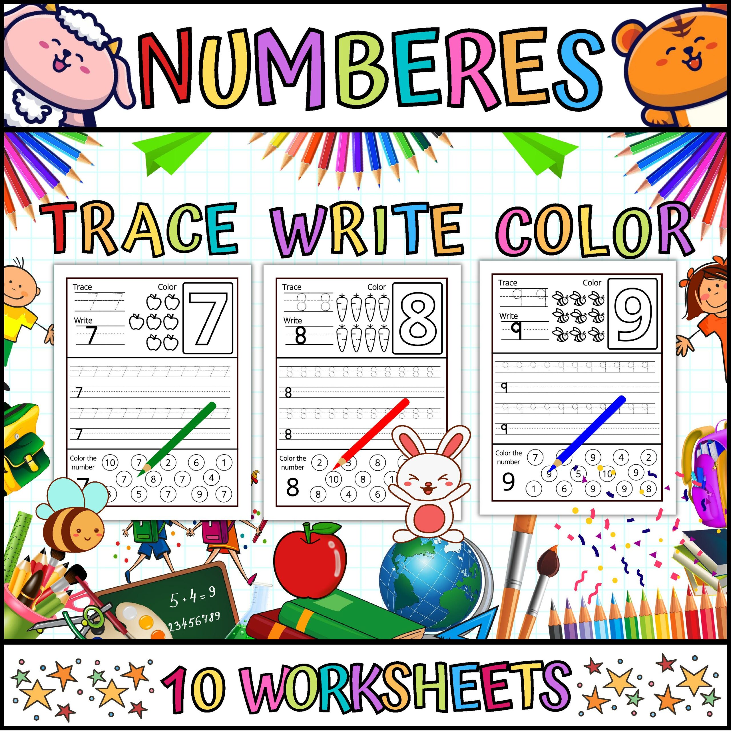 Numbers 1-10 Practice Pages (trace, write, color & find) | Made By Teachers