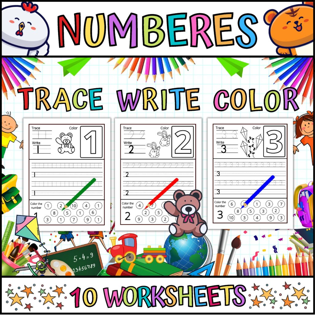 Numbers 1-10 Practice Pages (trace, write, color & find) | Made By Teachers