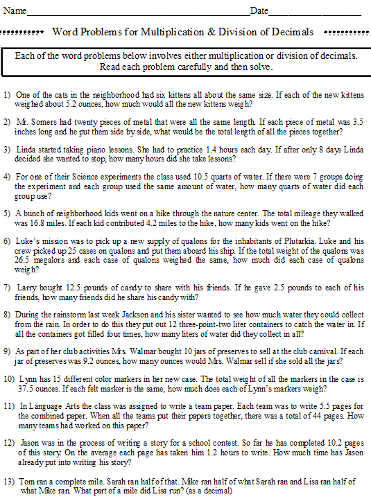 Decimals Word Problems All Operations (45 Problems in All) | Made By ...