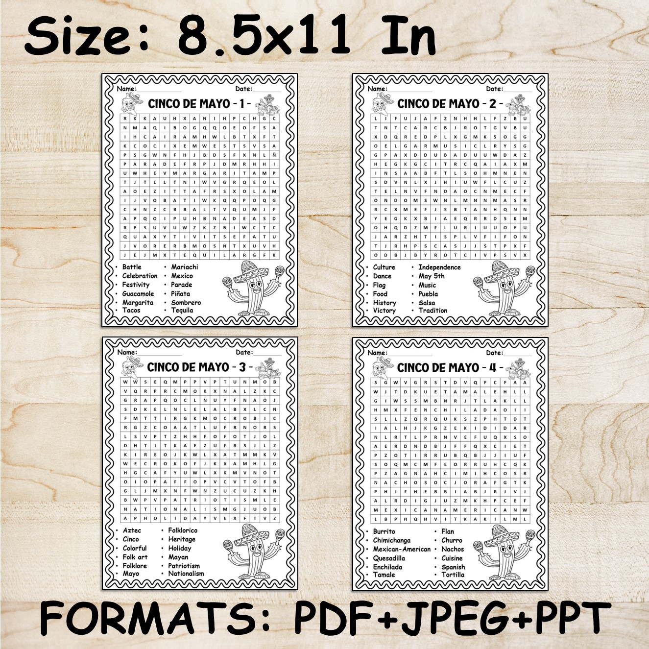 Cinco De Mayo Word Search Puzzles Games Mexican Fiesta Worksheets May ...