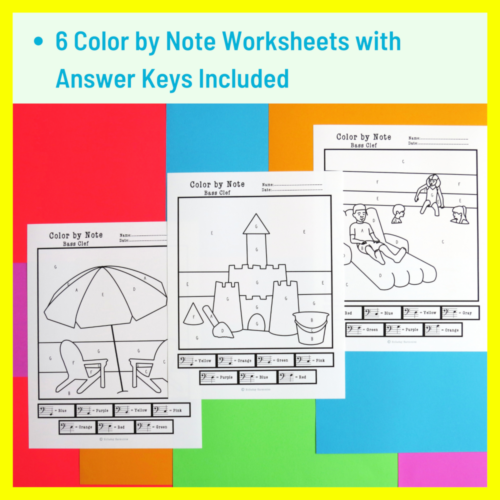 Summer Themed Color by Note - Treble Clef and Bass Clef | End of Year ...
