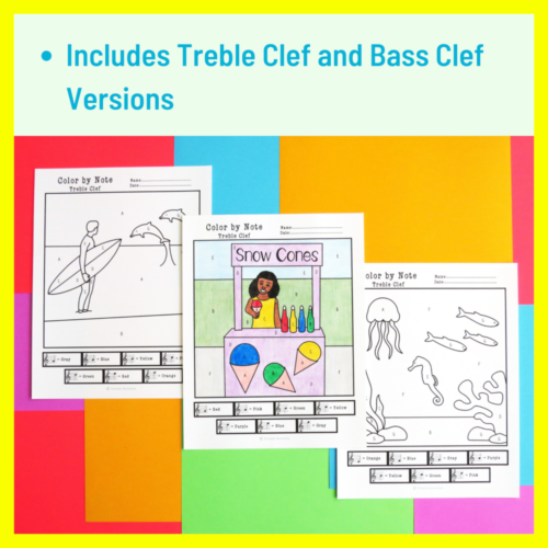 Summer Themed Color by Note - Treble Clef and Bass Clef | End of Year ...