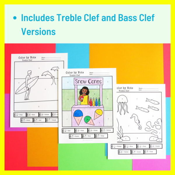 Summer Themed Color by Note - Treble Clef and Bass Clef | End of Year ...