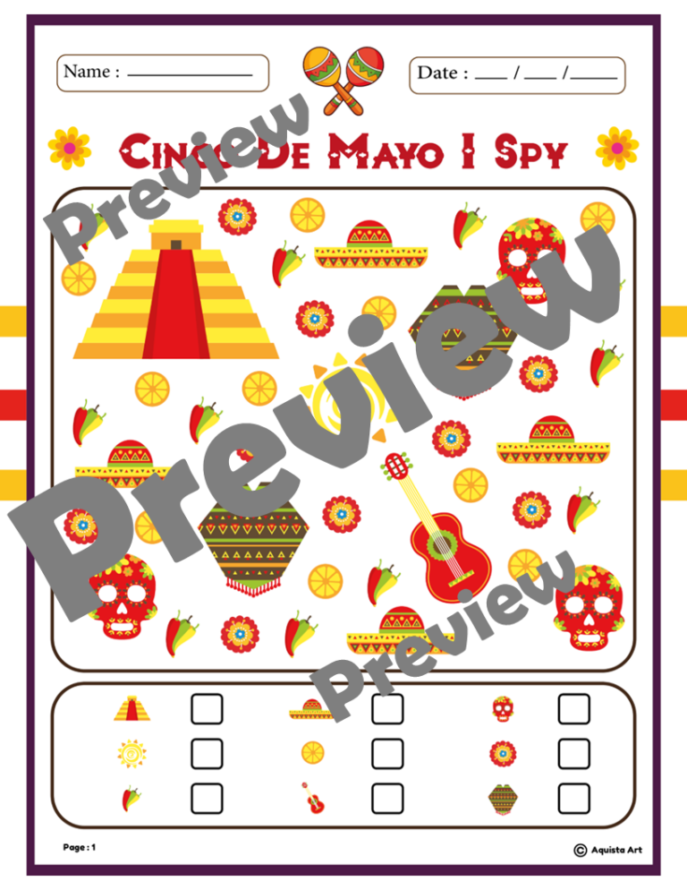 Cinco De Mayo I Spy Game : Search and Count | Made By Teachers