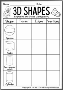 3D Shapes Practice Sheets for Preschool, Pre-K, Kindergarten - Color ...