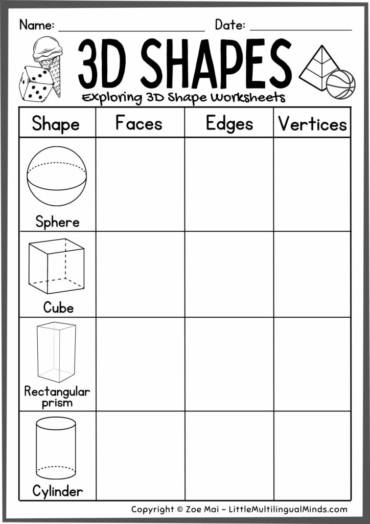 3D Shapes Practice Sheets for Preschool, Pre-K, Kindergarten - Color ...