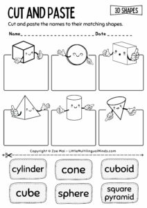 3D Shapes Practice Sheets for Preschool, Pre-K, Kindergarten - Color ...