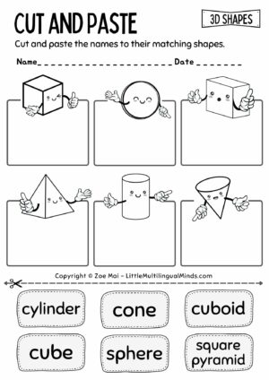 3D Shapes Practice Sheets for Preschool, Pre-K, Kindergarten - Color ...