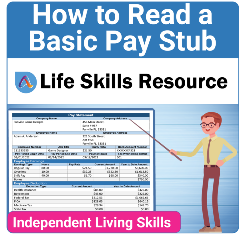 Money Management Life Skills Activity - How to Read a Basic Pay Stub ...