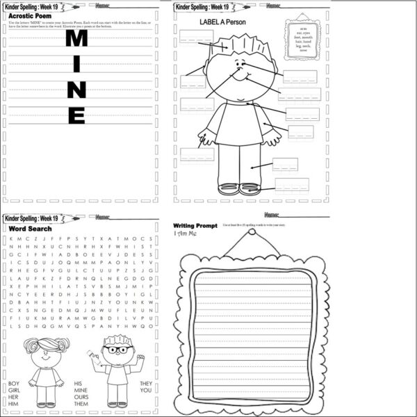 Kindergarten Spelling Worksheets Curriculum Week 19 PRONOUN WORDS ...