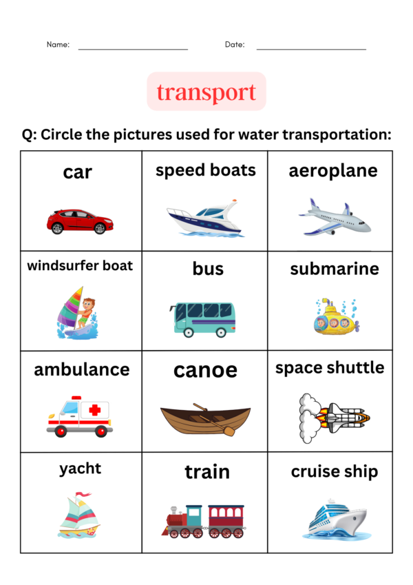 preschool transport worksheet for kindergarten - Transportation for ...