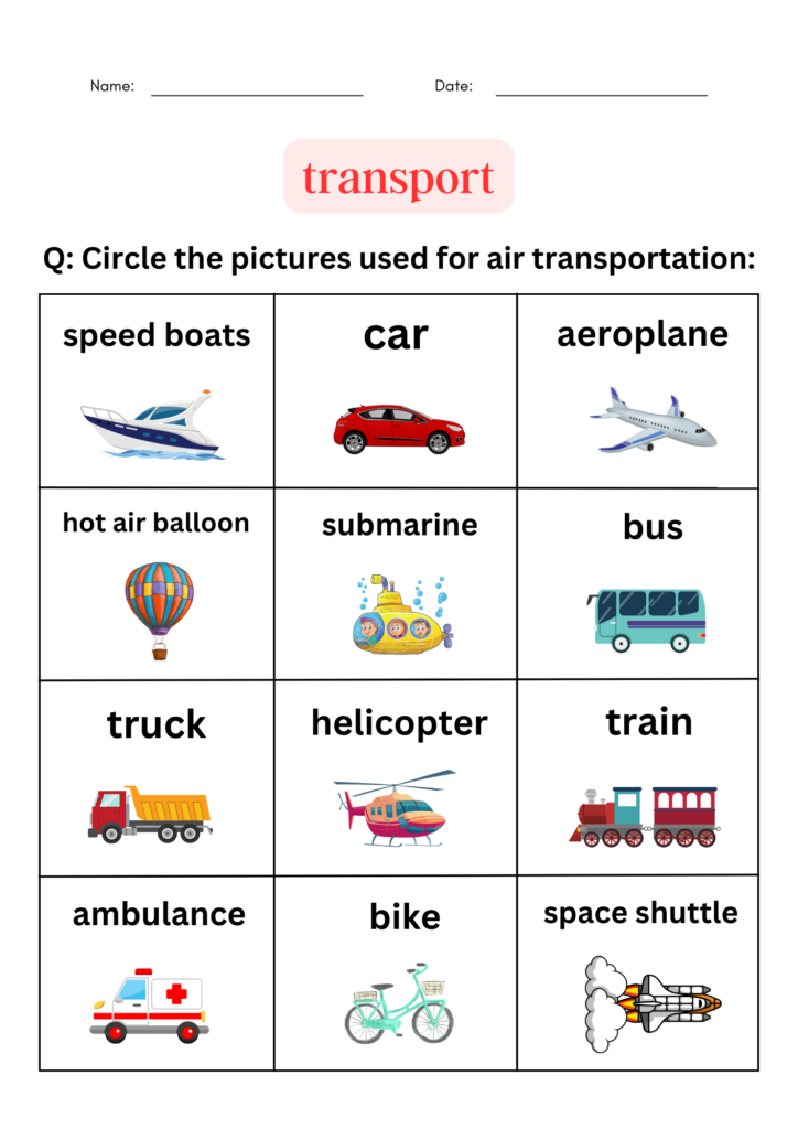 preschool transport worksheet for kindergarten - Transportation for ...
