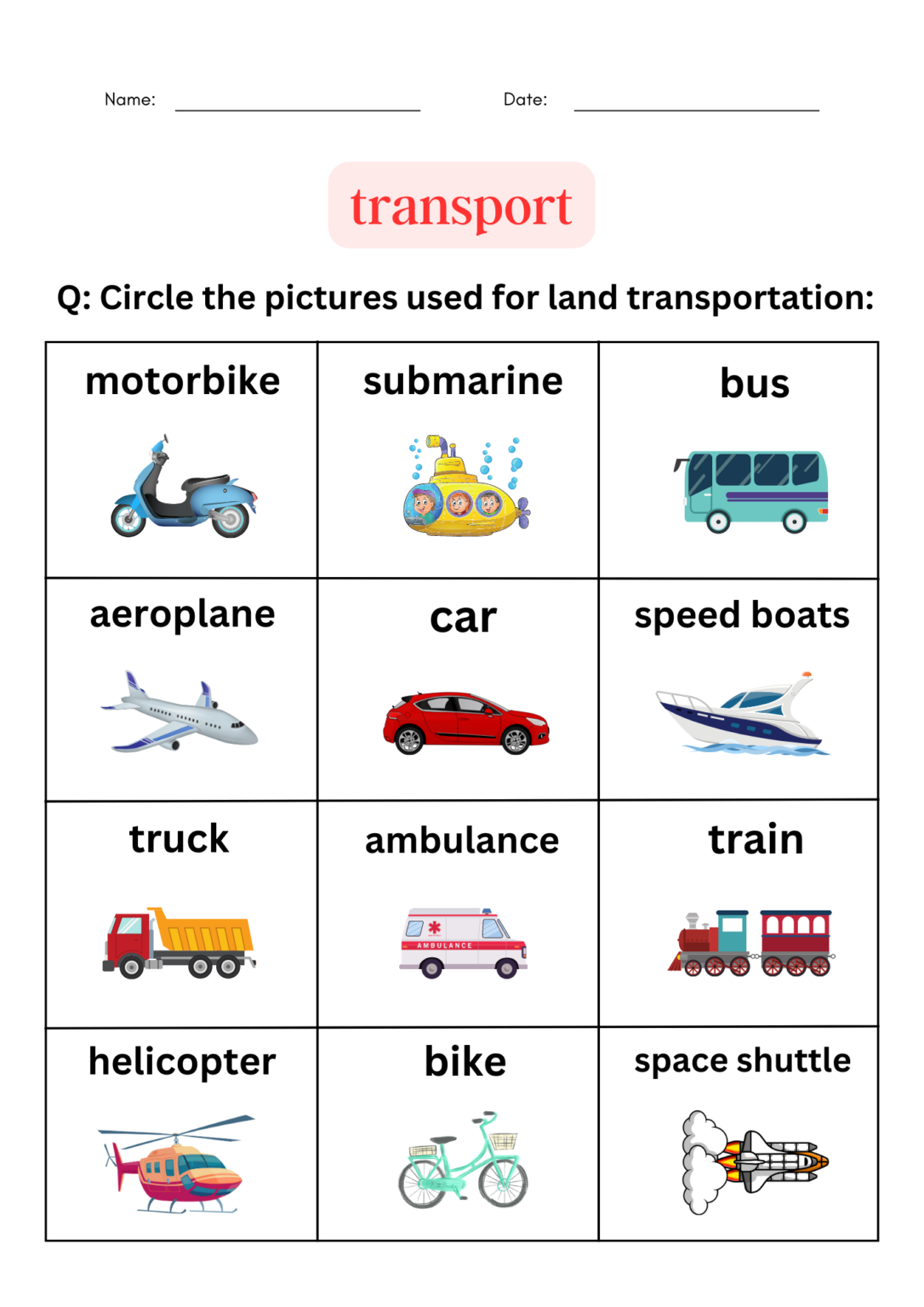 preschool transport worksheet for kindergarten - Transportation for ...