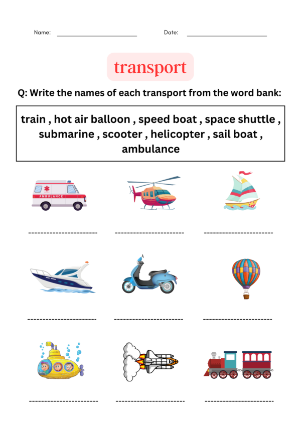 preschool transport worksheet for kindergarten - Transportation for ...