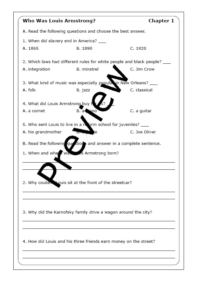 Yona Zeldis McDonough "Who Was Louis Armstrong?" worksheets | Made By ...
