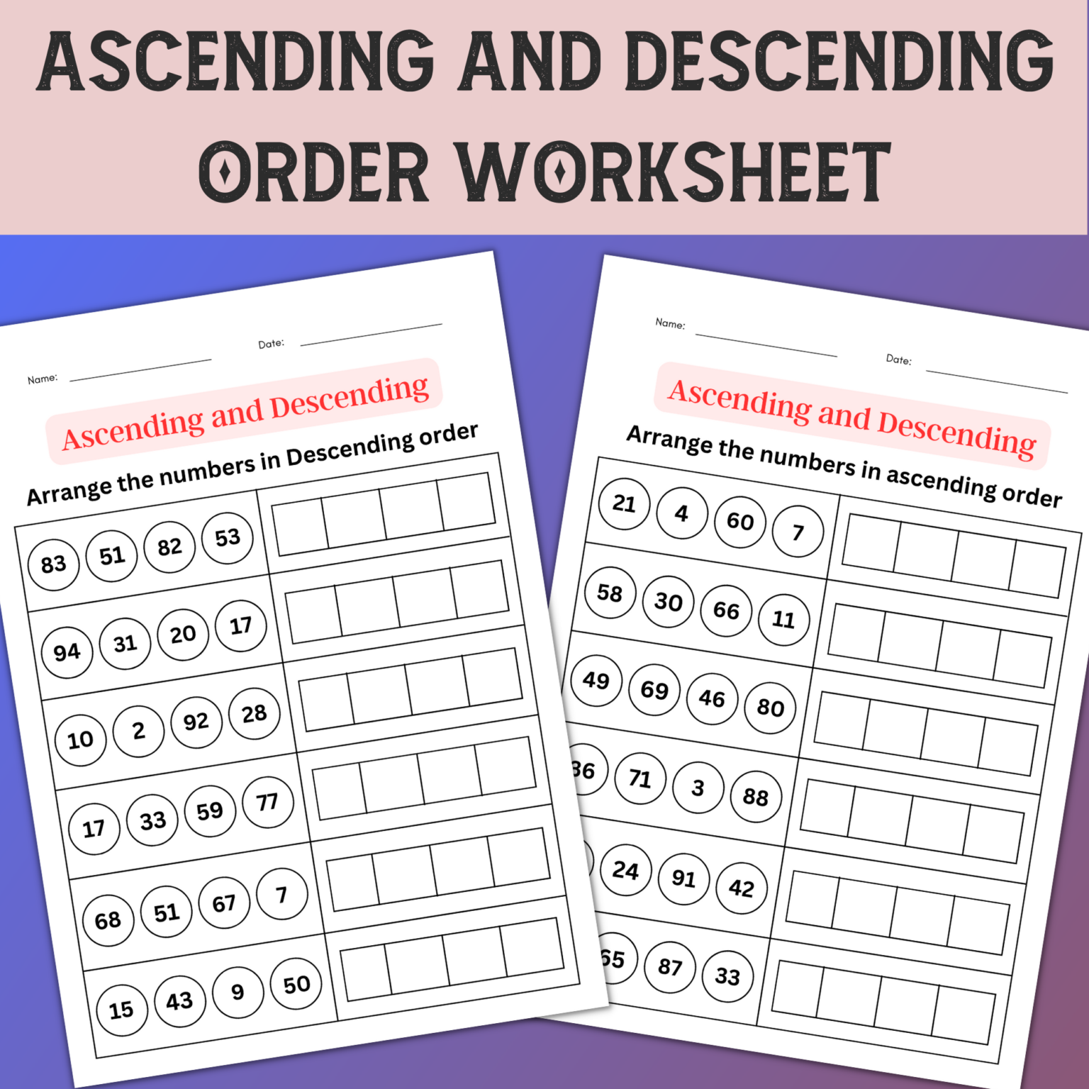 Ascending And Descending Order Worksheet 1 To 100 Ordering Numbers