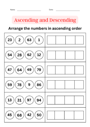 Ascending and descending order worksheet 1 to 100 - Ordering numbers ...
