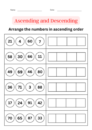 Ascending and descending order worksheet 1 to 100 - Ordering numbers ...