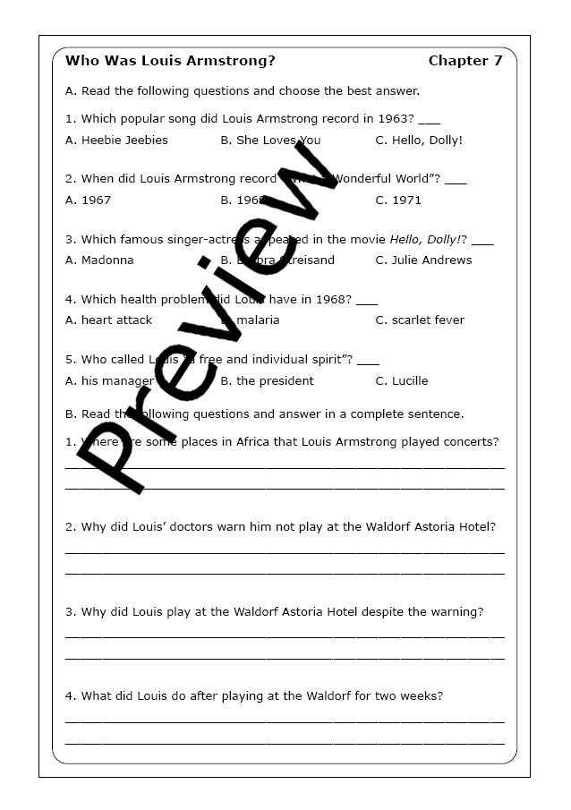Yona Zeldis McDonough "Who Was Louis Armstrong?" worksheets | Made By ...