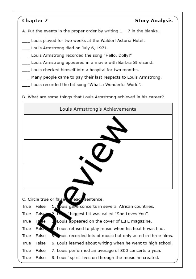 Yona Zeldis McDonough "Who Was Louis Armstrong?" worksheets | Made By ...