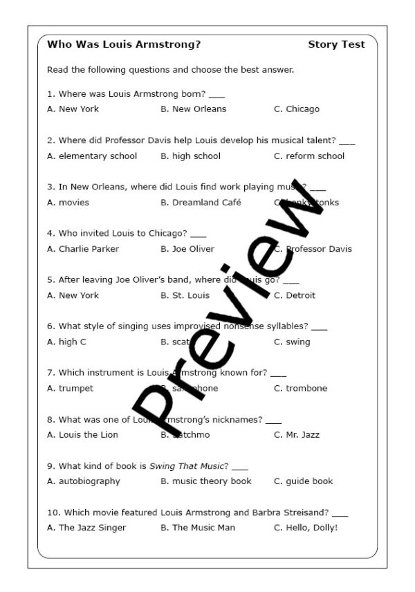 Yona Zeldis McDonough "Who Was Louis Armstrong?" worksheets | Made By ...