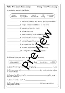 Yona Zeldis McDonough "Who Was Louis Armstrong?" worksheets | Made By ...