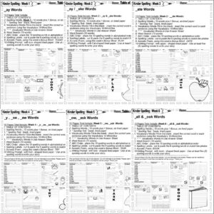 Kindergarten Spelling Worksheets Curriculum BUNDLE 20 Weeks 200 Sight ...