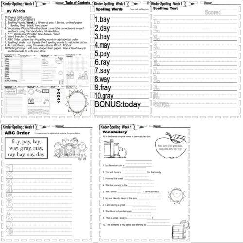 Kindergarten Spelling Worksheets Curriculum BUNDLE 20 Weeks 200 Sight ...