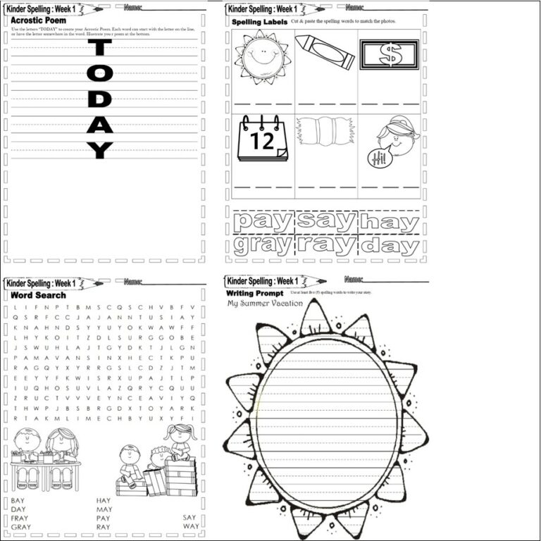 Kindergarten Spelling Worksheets Curriculum BUNDLE 20 Weeks 200 Sight ...