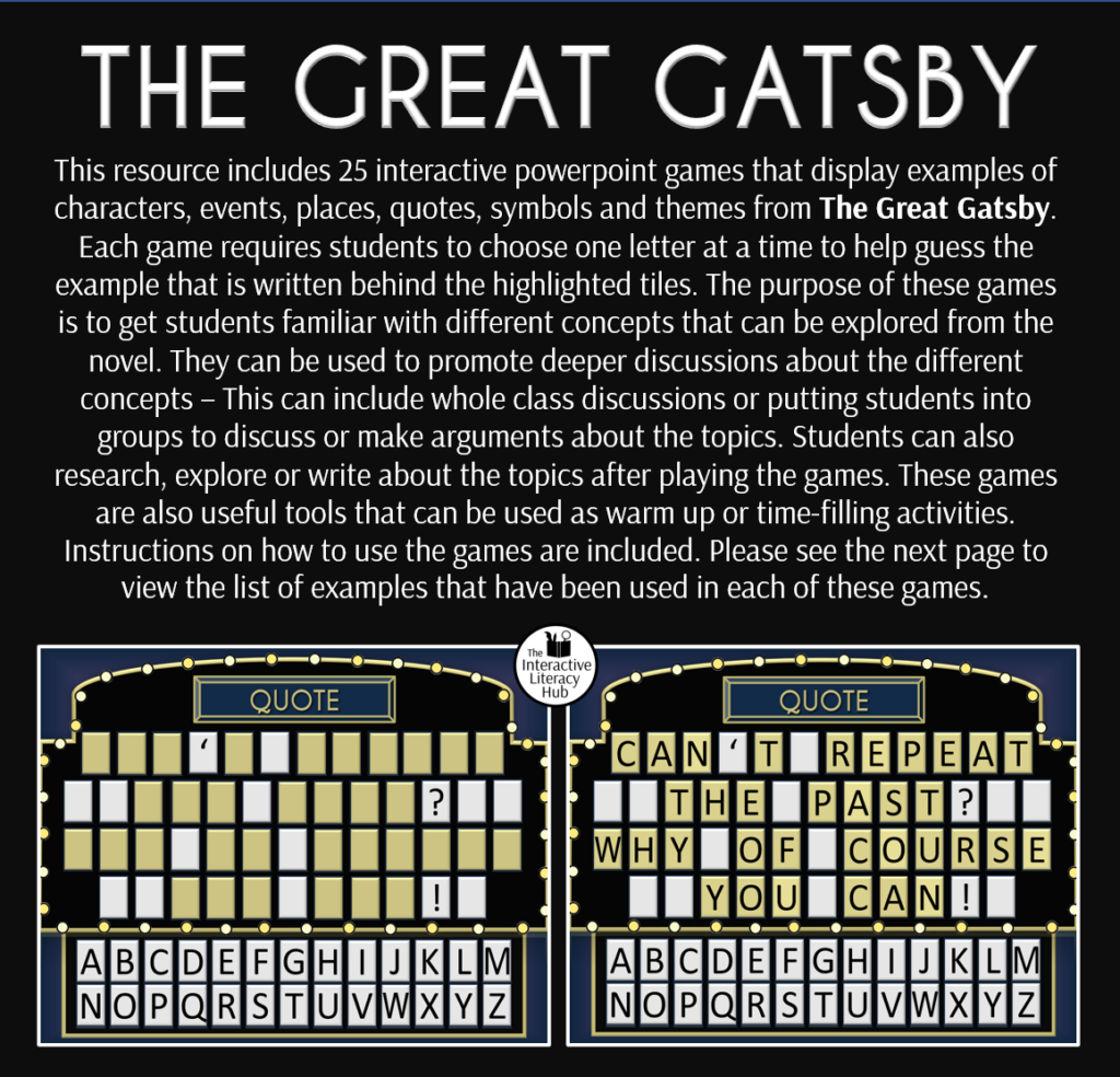 The Great Gatsby - PowerPoint Games - Characters, Events, Quotes ...