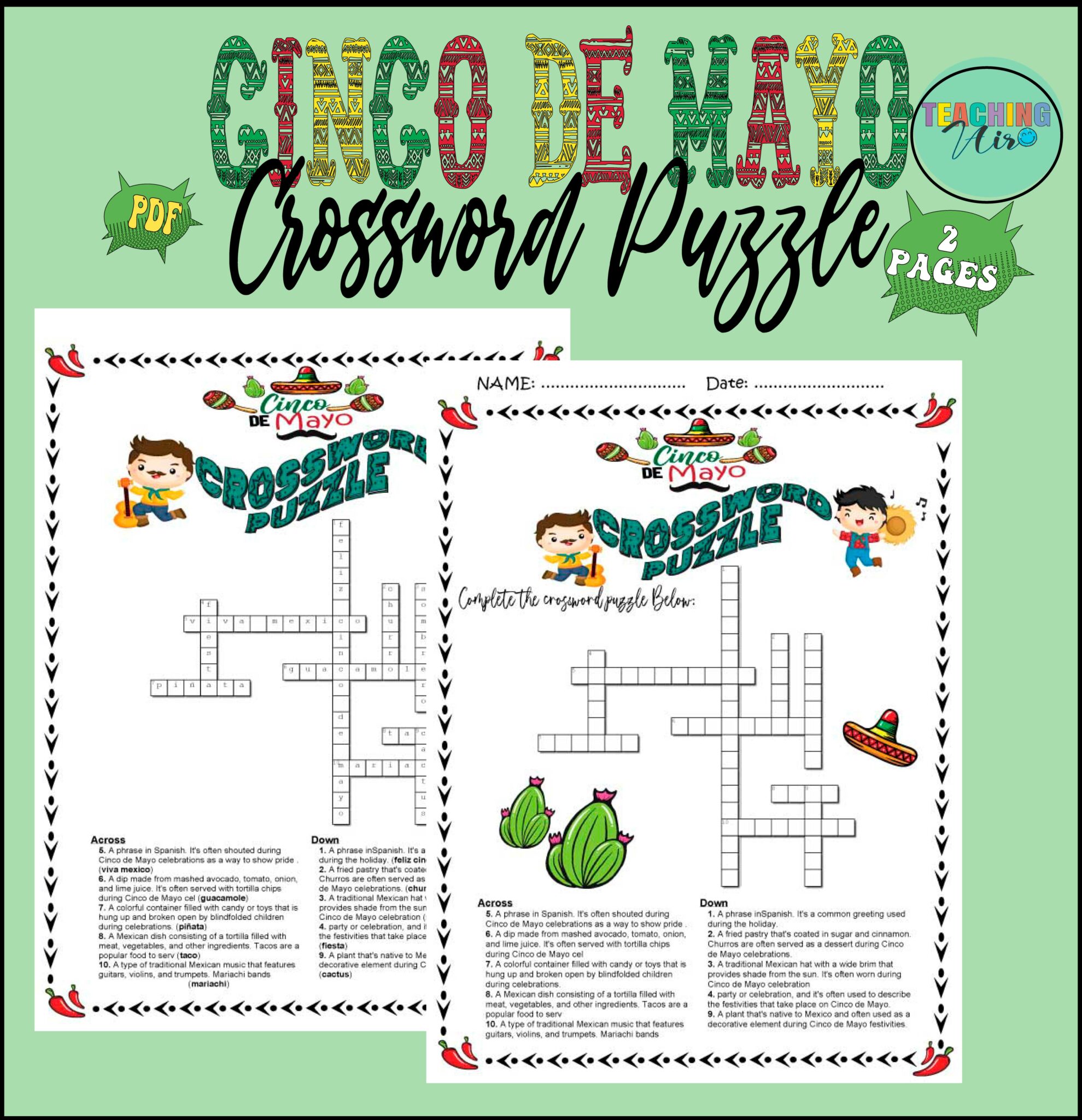 Cinco De Mayo Crossword puzzle Game | Mexican Independance Day 5th May ...