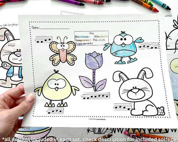 Spring Color by Note Worksheets BUNDLE // Solfege coloring sheets print ...
