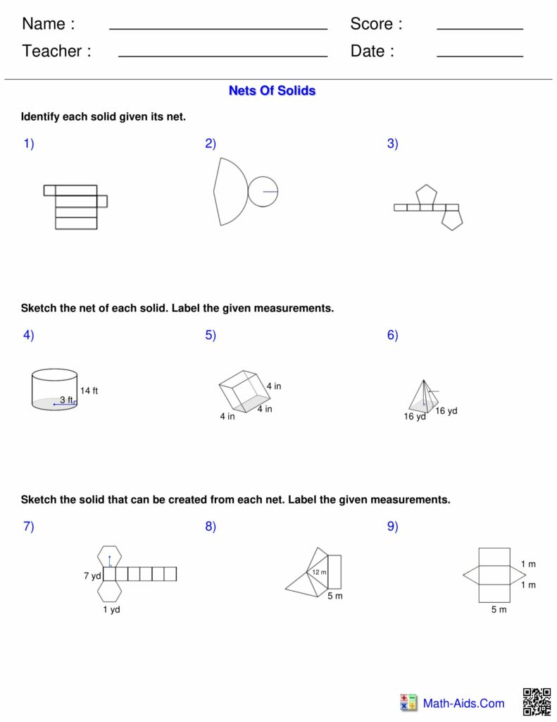 Surface Area & Volume Nets of Solids Worksheets | Made By Teachers