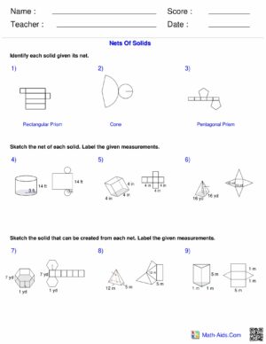 Surface Area & Volume Nets of Solids Worksheets | Made By Teachers