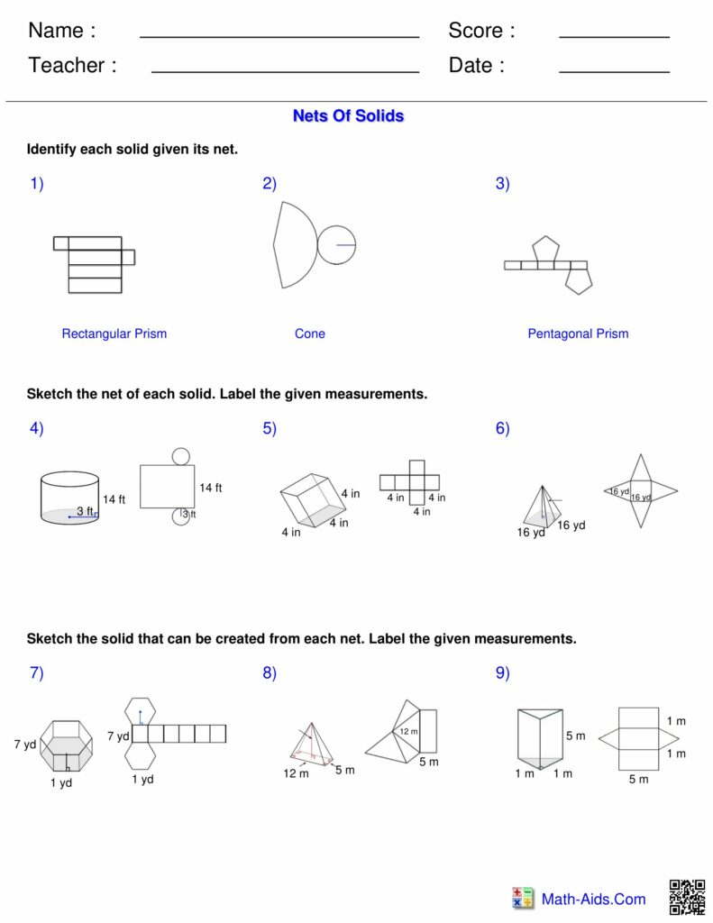 Surface Area & Volume Nets of Solids Worksheets | Made By Teachers