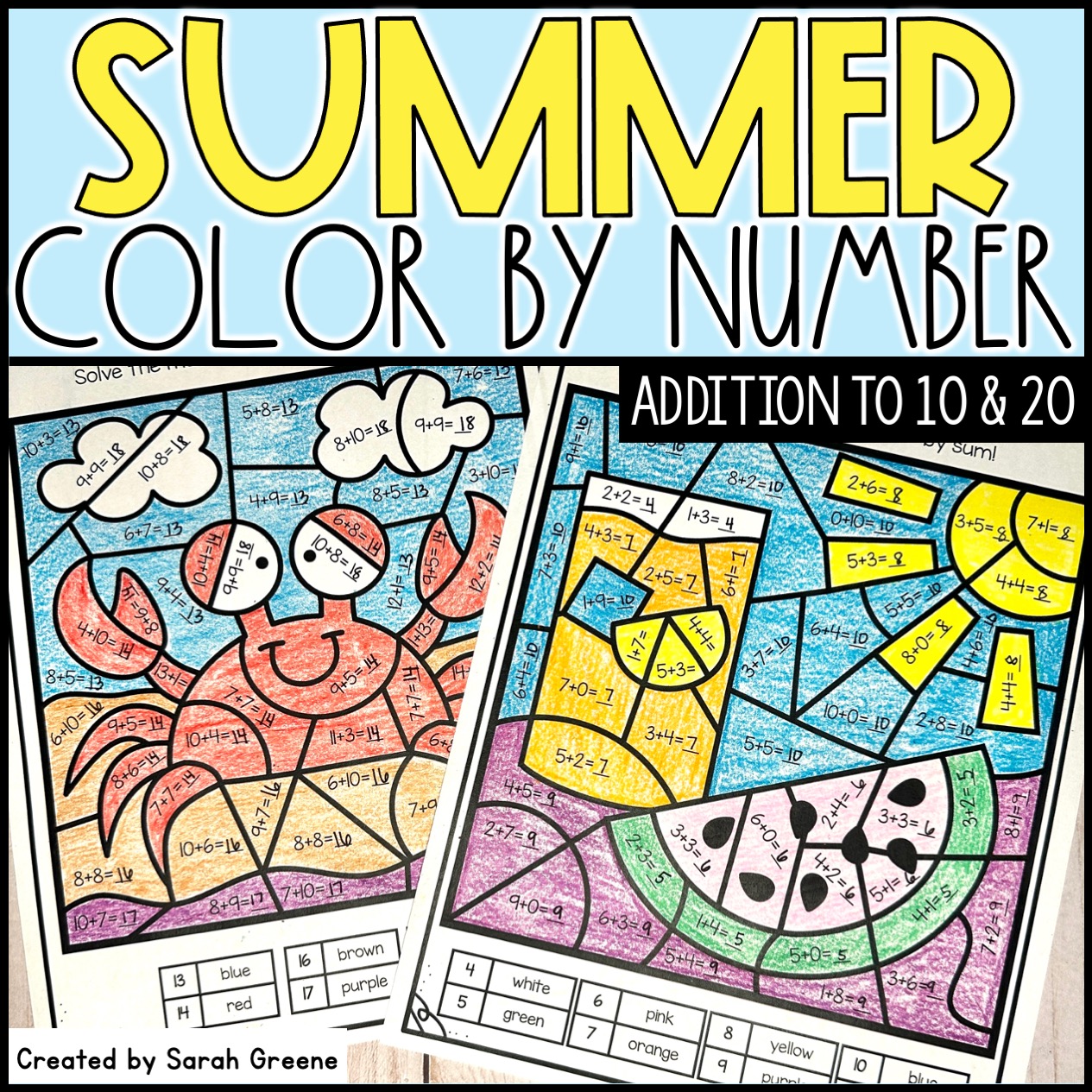 Summer Addition Color by Number | Made By Teachers