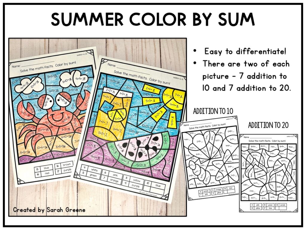 Summer Addition Color by Number | Made By Teachers