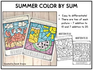 Summer Addition Color by Number | Made By Teachers